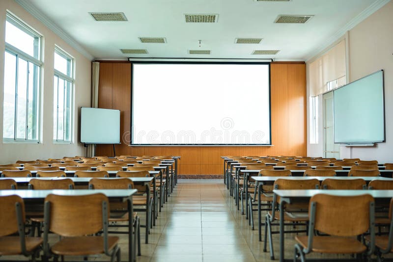 Classroom with Projector Screen for Academic Presentations Stock Photo ...