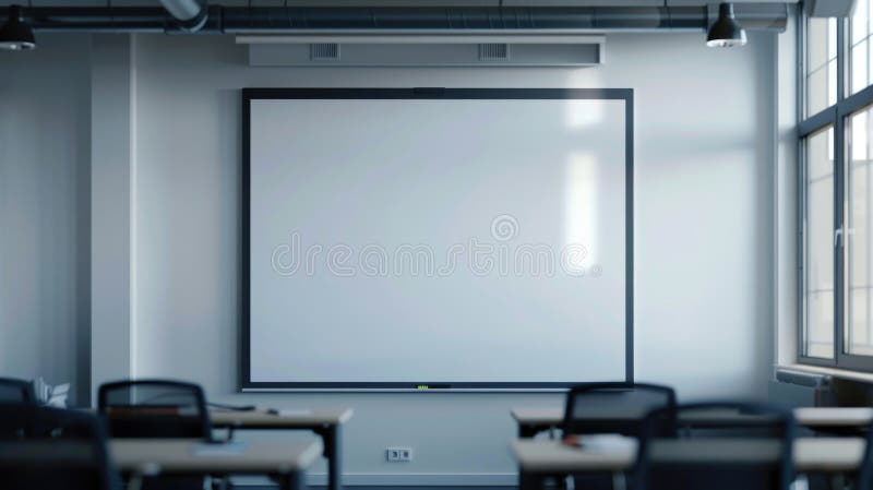 A Classroom with a Projector Screen in the Middle of the Room. Suitable ...