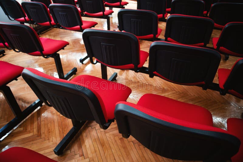 Classroom with Red Chairs stock image. Image of floor - 246504577