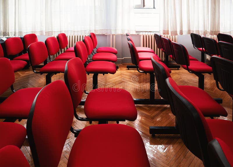Classroom with Red Chairs stock image. Image of architectural - 246504595