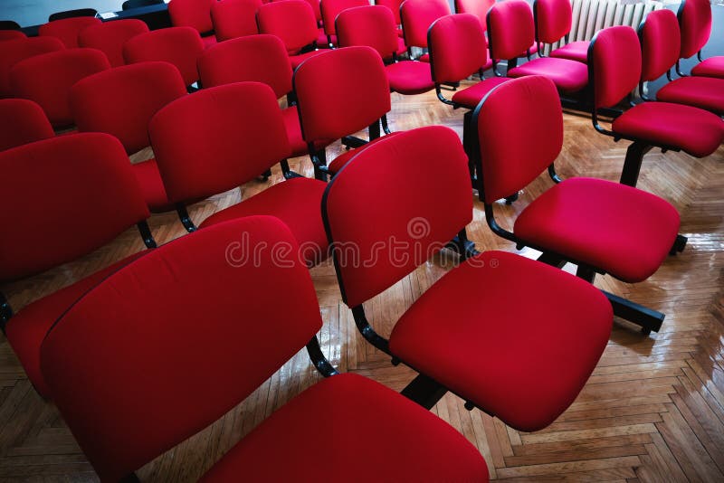 Classroom with Red Chairs stock image. Image of parquet - 246504607