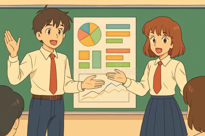 Classroom Report with Pie Chart and Graphs Stock Illustration ...