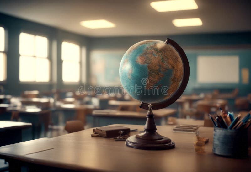 Classroom Retro Globe Desk a Education Learning Indoor School Building ...