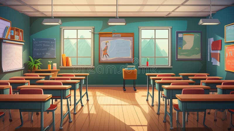 Classroom with Rows of Desks. Back To School Background, 2d Cartoon ...