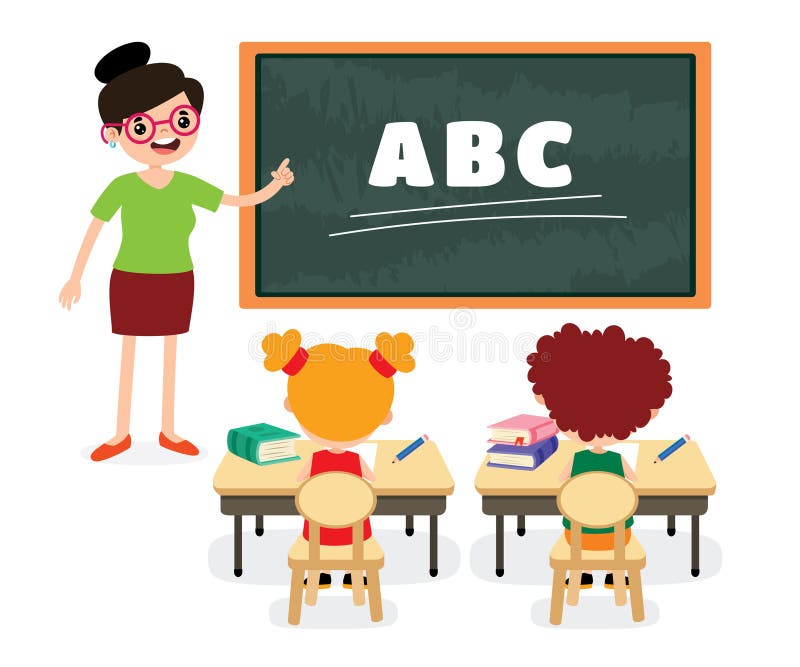 Classroom Scene with Cartoon Characters Stock Illustration ...
