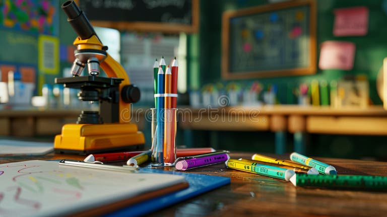 Colorful Pencils Microscope School Classroom Education Supplies Lab Red ...