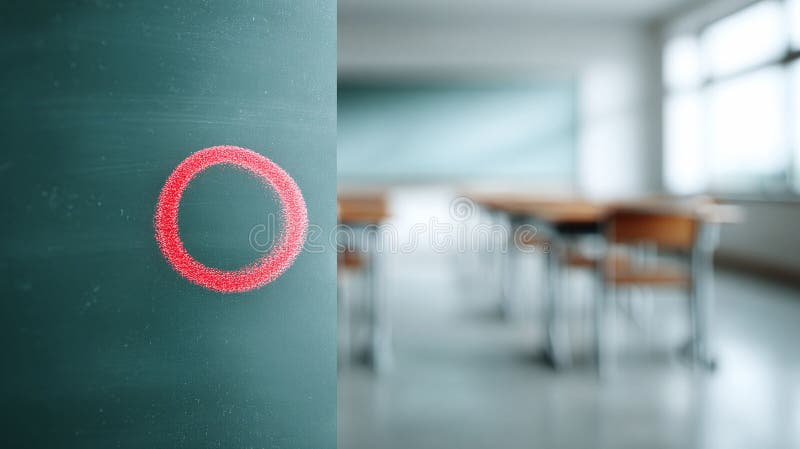 Classroom Scene Featuring a Red Circle Drawn on a Chalkboard ...