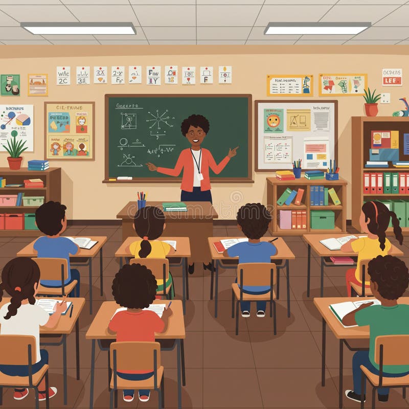 Classroom Scene with Teacher in Front of Science Class Stock Vector ...