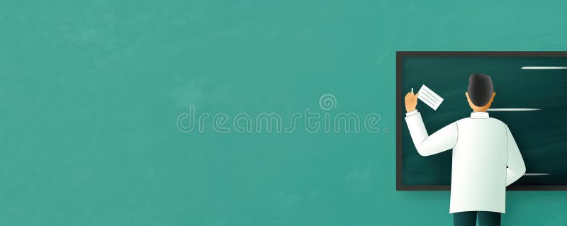 Classroom Scene, Teacher Explaining Lesson on Blackboard, Flat Design ...