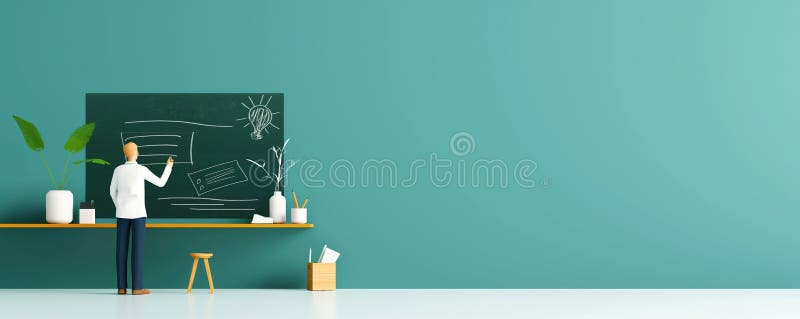 Classroom Scene, Teacher Explaining Lesson on Blackboard, Flat Design ...