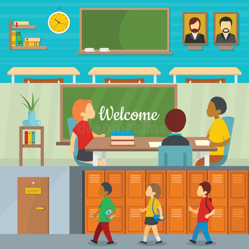 Classroom School Banner Horizontal Set, Flat Style Stock Illustration ...