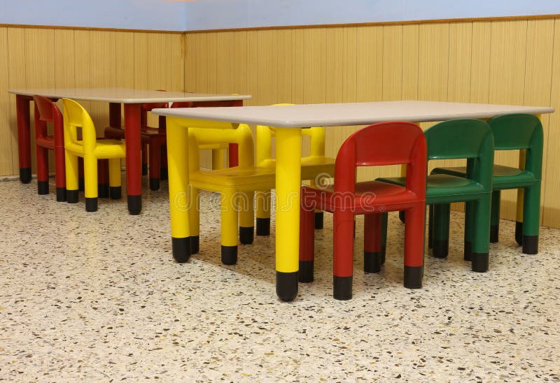 Classroom of a School with Colorful Chairs and Small Tables Stock Image ...