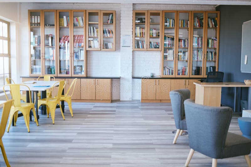Classroom, School and Education with a Table and Chairs for Studying ...