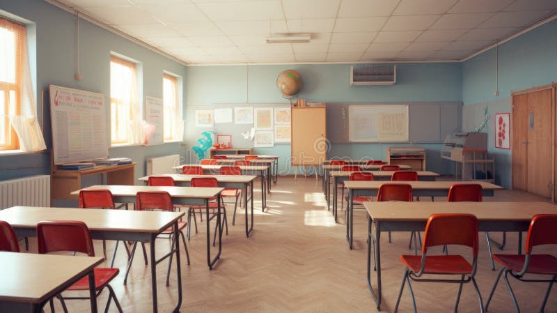 Classroom of the School without Student and Teacher Stock Illustration ...