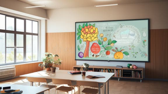Classroom screen on wall stock illustration. Illustration of generated ...
