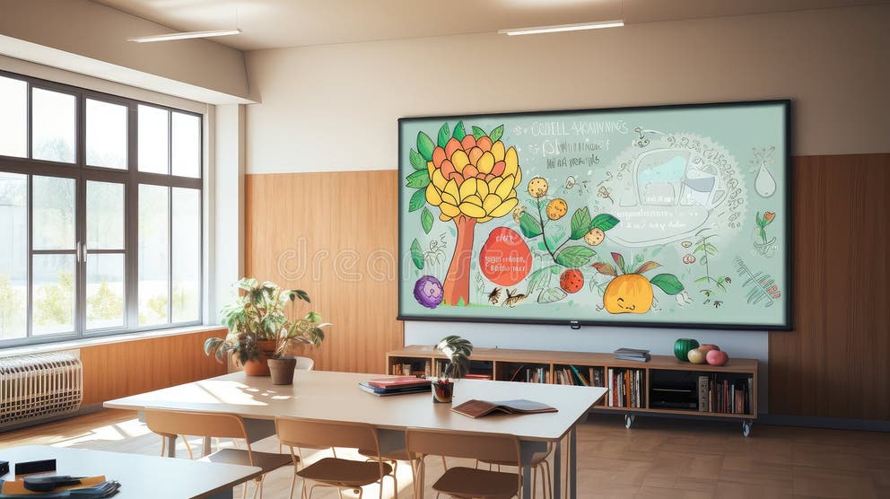 Classroom screen on wall stock illustration. Illustration of generated ...
