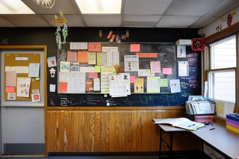 A Classroom Setting with a Blackboard Completely Covered in Colorful ...