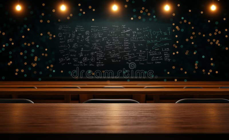 Classroom Setting with Blackboard Filled with Mathematical Formulas and ...