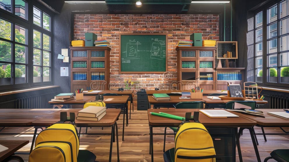 The Classroom with Brick Wall. AI Generated Stock Photo - Image of ...