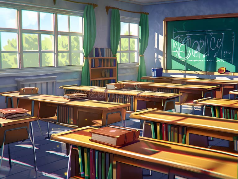 Classroom Setting Featuring a Blackboard and Desks, Ideal for ...