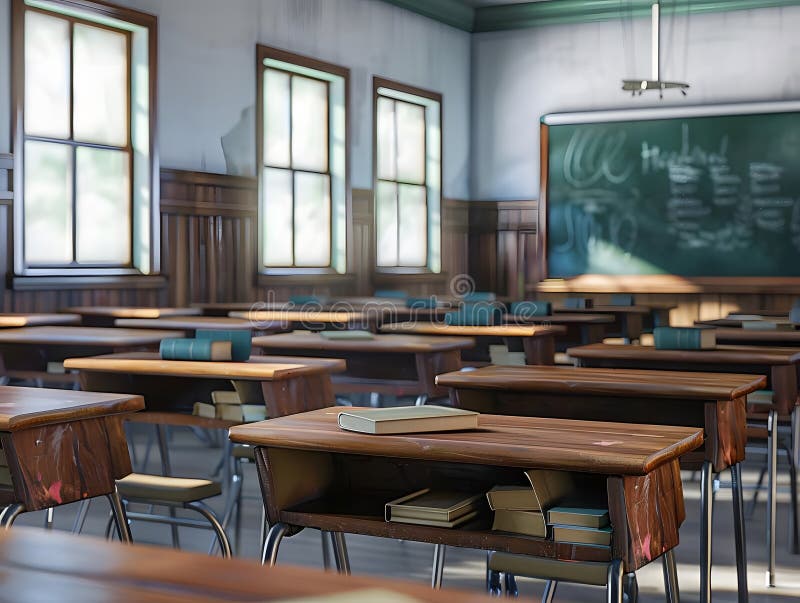 Classroom Setting Featuring a Blackboard and Desks, Perfect for ...