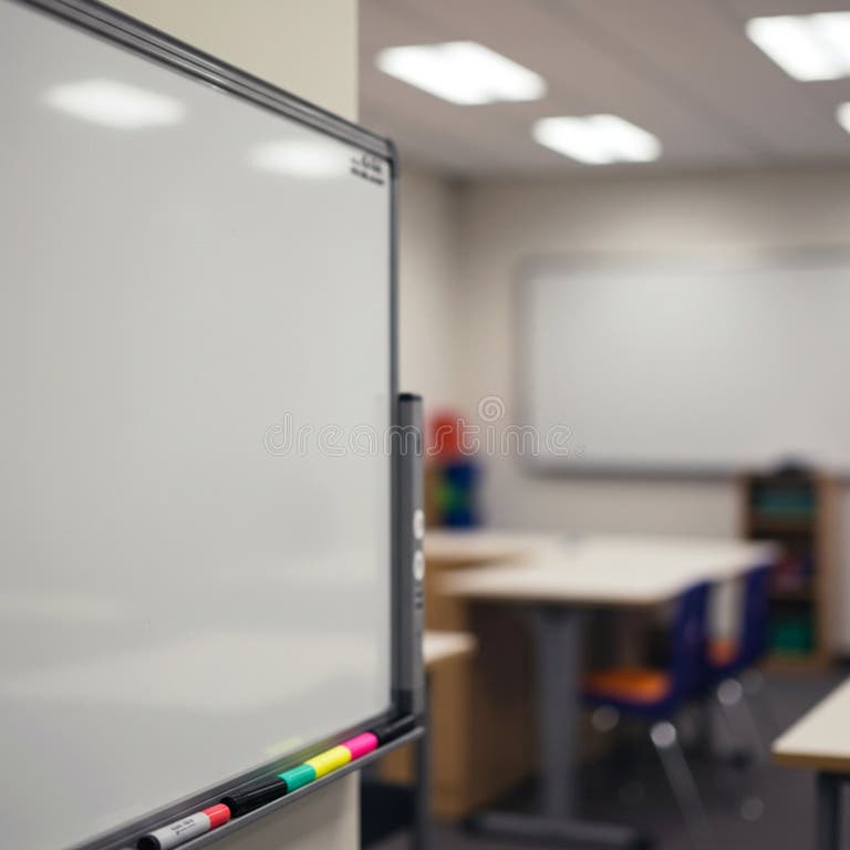 Classroom Setting Featuring a Whiteboard with a Black Frame and ...