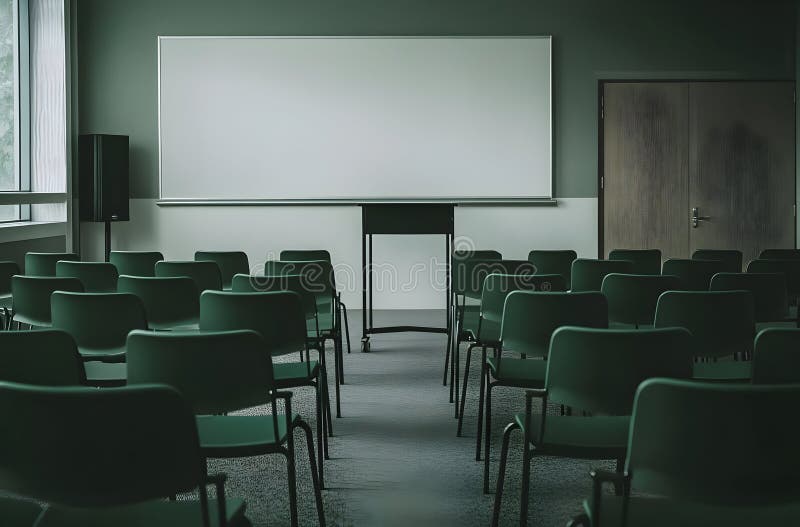 A Classroom Setting with Green Chairs Facing a Blank Whiteboard Stock ...
