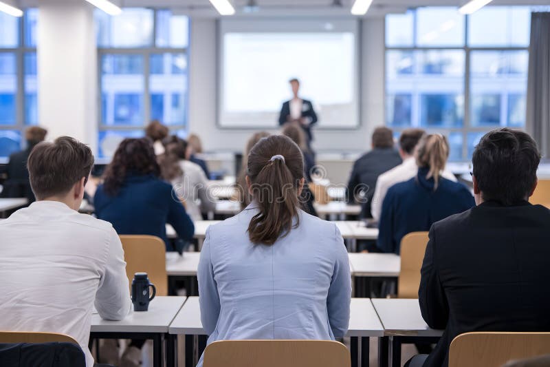 Classroom Setting, Seated Audience Facing Presentation Screen, Natural ...