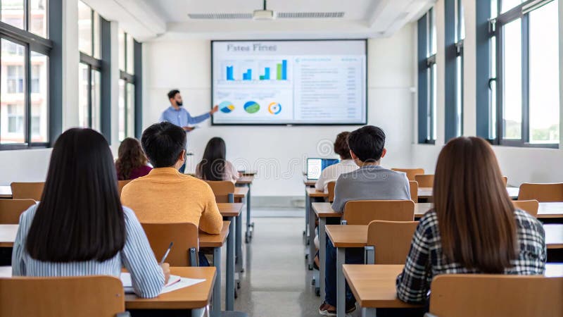 A Classroom Setting with a Teacher Presenting Data To Students Stock Illustration - Illustration ...