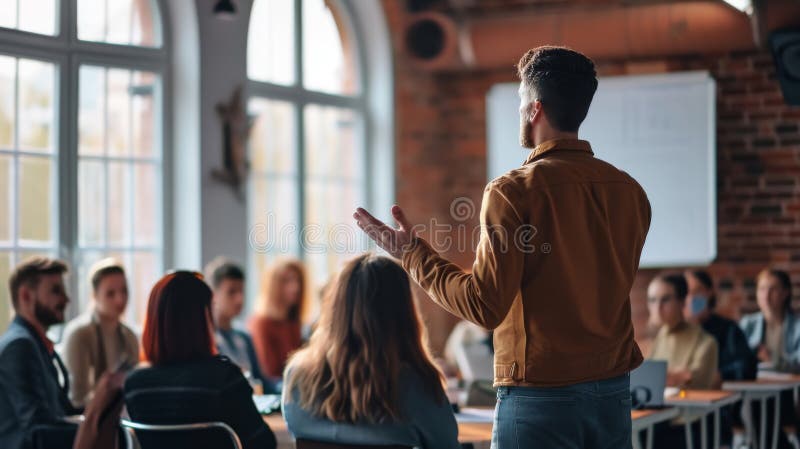 Classroom Setting Where an Individual is Giving a Presentation. AI ...