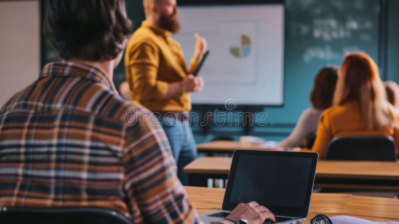 Classroom Setting Where an Individual is Giving a Presentation. AI ...