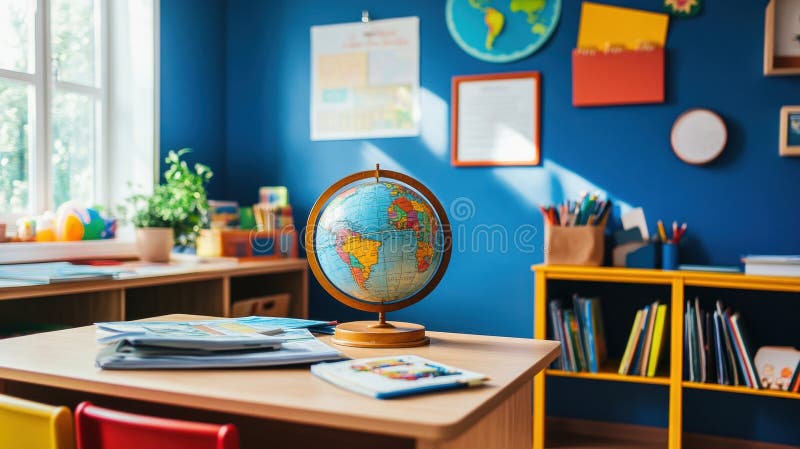 Classroom Setup Featuring a Globe and Educational Materials Stock ...