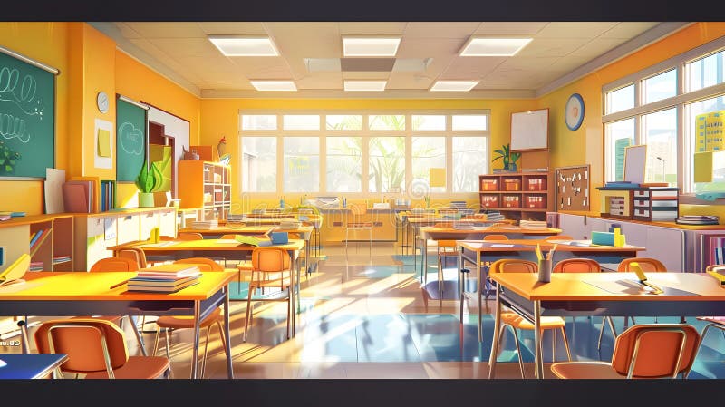Classroom Setup Featuring Rows of Tables and Chairs, Suitable for ...