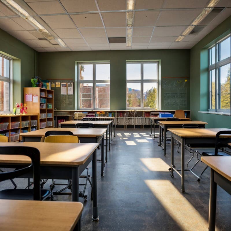 A Classroom with Numerous Shelves and Desks Neatly Arranged for ...