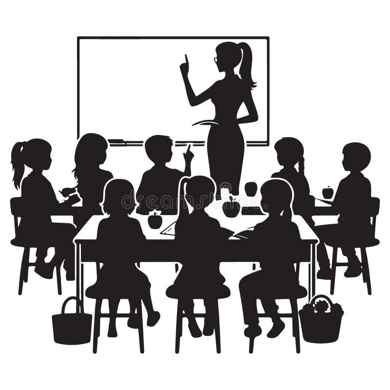 Classroom Silhouette Illustration Teacher Student Interaction Learning ...