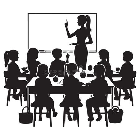 Classroom Silhouette Illustration Teacher Student Interaction Learning ...