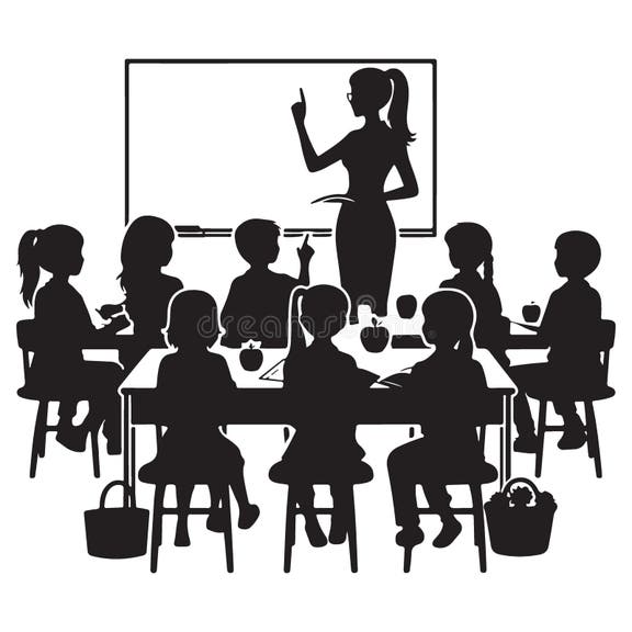 Classroom Silhouette Illustration Teacher Student Interaction Learning ...