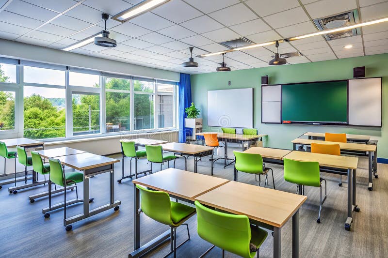 Classroom with a Smartboard and Desks Stock Illustration - Illustration ...