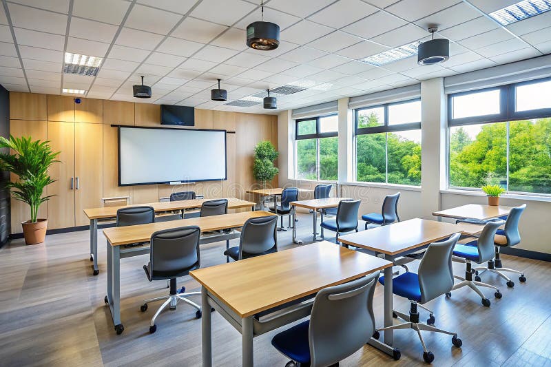 Classroom with a Smartboard and Desks Stock Illustration - Illustration ...