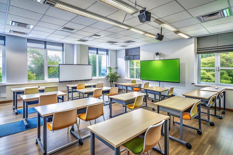 Classroom with a Smartboard and Desks Stock Illustration - Illustration ...