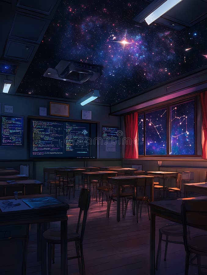 Classroom Blackboard Stars Night Sky Background Wallpaper Stock ...