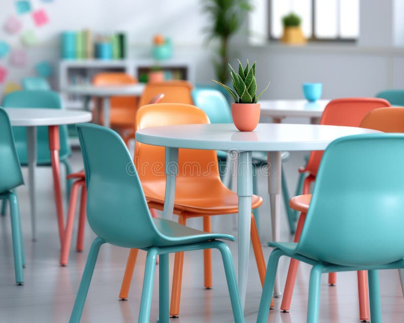 Classroom with Student Desks Arranged in a Circle Promoting Discussion ...