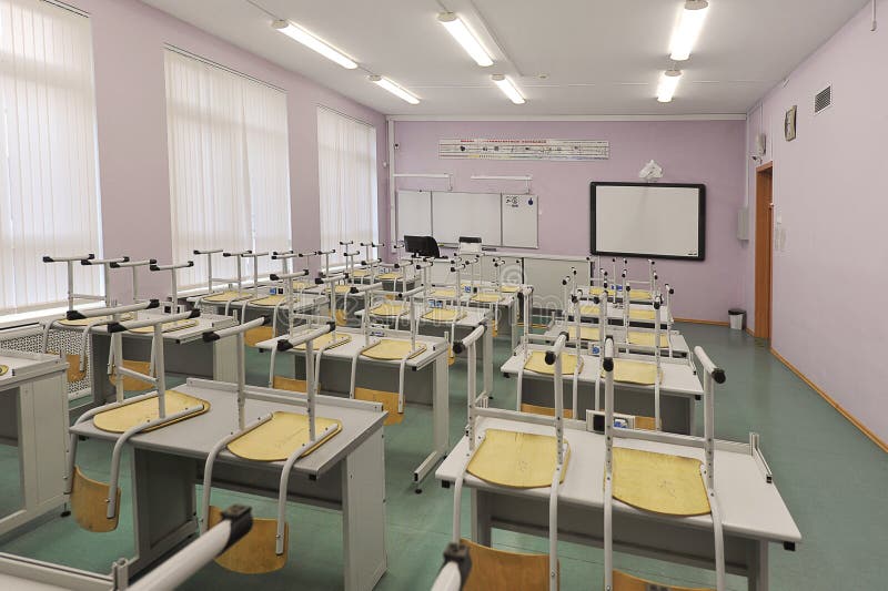 Classroom without Students - Educational Class with Study Desks and ...