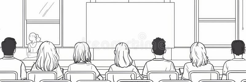 Classroom with Students Facing a Blank Board a Simple Illustration of a ...