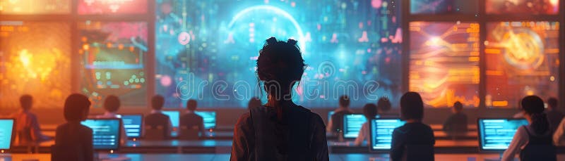 Classroom with Students Interacting with Holographic Displays ...