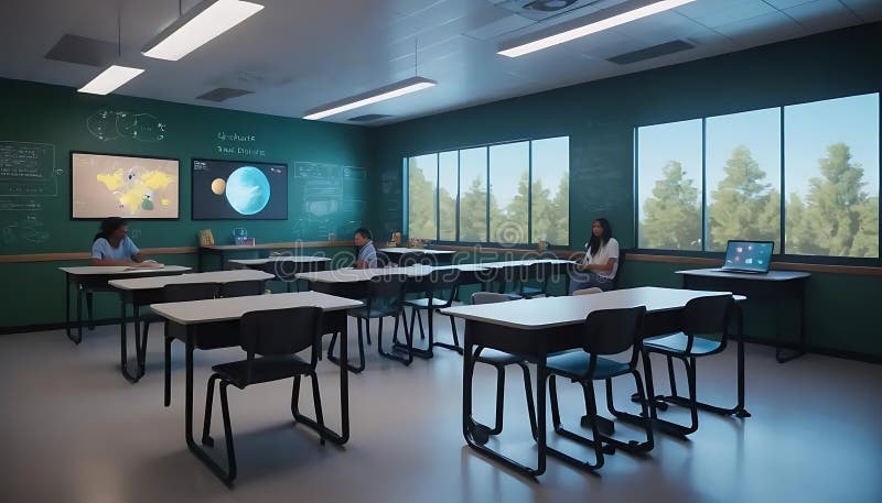 Classroom with Students Learning Geography and Science on Interactive ...