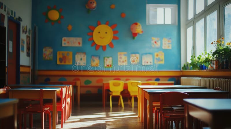 A Classroom with a Sun Painted on the Wall Stock Illustration ...