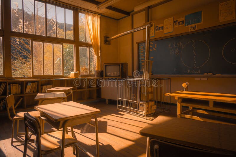A Classroom with the Sun Streaming through Large Windows on the Walls ...