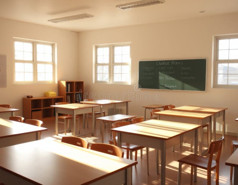 Classroom with Sunlight at School Stock Illustration - Illustration of ...