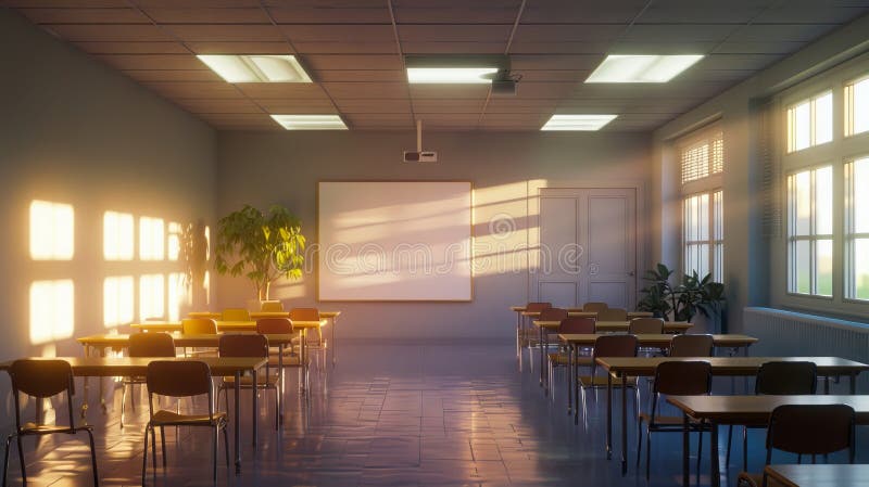 A Classroom with Sunlight Shining through the Windows Stock Image ...